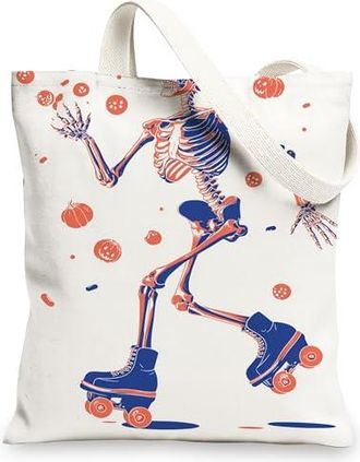 Generic Sacs fourre-tout en toile avec motif squelette ludique, légers et réutilisables, motif amusant et lavable, sacs en toile pour salle de sport, voyage, 