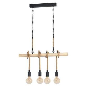 Eglo Pendelleuchte Youngstown, 4 flammige H&auml;ngelampe Vintage, Industrial, Retro, H&auml;ngeleuchte aus Stahl, Holz und Naturseil, Esstischlampe, Wohnzimmerlampe