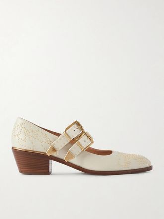 Chlo&eacute; Escarpins Babies En Cuir Textur&eacute; &Agrave; Clous Susan - Blanc cass&eacute;