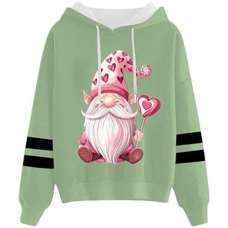 Generic 2026 Saint Valentin Femmes Automne Et Hiver Casual Saint-Valentin Vieil Homme Assis Sur Le Sol Imprim&eacute; Cordon Sweat &agrave; Capuche, vert clair, XXL