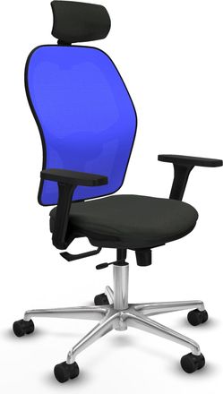 Piqueras y Crespo Ergonomischer Computerstuhl mit 3D-Armen, h&ouml;henverstellbare Lendenwirbelst&uuml;tze und h&ouml;henverstellbares Kopfteil, Blau/Schwarz