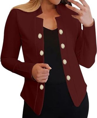 Generic Blazer &eacute;l&eacute;gant &agrave; manches 3/4 pour femme - Blazer court pour le travail et le bureau - Cardigan ouvert sur le devant - Manches fronc&eacute;es - Cardigan pour