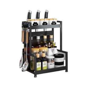 Generic Küchenregal, Gewürzregal aus Edelstahl mit 4 Haken und Messerhalterschutz for die Organisation auf der Arbeitsplatte(30cm)