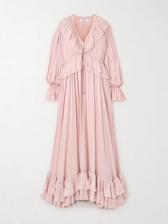 Chlo&eacute; Robe Aus Seidenchiffon Mit R&uuml;schen - Pink