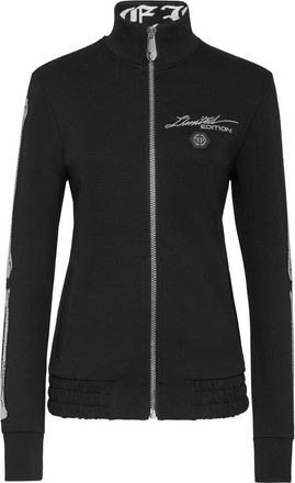 Philipp Plein Femme, Sweatshirts et sweats &agrave; capuche, Noir, Taille: 36 FR Jogging Jacket Full Zip Crystal Stones Skeleton