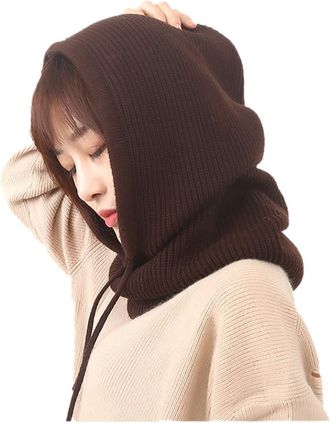 ACVIP Damen Multifunktionale Strickm&uuml;tze Winter Warme Kapuzen-Schal Sturmhaube(Kaffee)