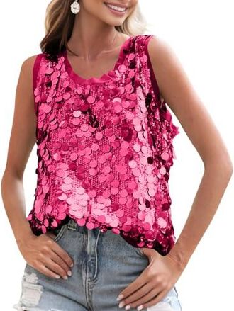 Generic Debardeur Femme Chic et &eacute;l&eacute;gant Chemisier sans Manche D&eacute;bardeur Court Crop Top Ete Haut a Paillette Chic et Elegant Fluide Ample Caraco Vetement Femme