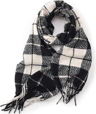 Generic &Eacute;charpe chaude en imitation laine ray&eacute;e pour femme et homme - Style d&eacute;contract&eacute; et tendance, Noir, Taille unique