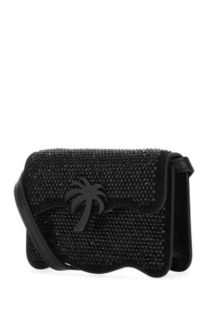 Palm Angels Womens Embellished Leather Micro Palm Beach Crossbody Bag Blacksilve Borse A Tracolla