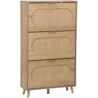 Sweeek Schuhmöbel mit Holzdekor Rohrgeflecht und 3 Klappen
