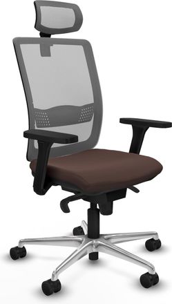 Piqueras y Crespo Haches Rollstuhl f&uuml;r den Schreibtisch mit 3D-Armen, h&ouml;henverstellbare Lendenwirbelst&uuml;tze und h&ouml;henverstellbares Kopfteil und Neigung, Grau/Dunkelbraun