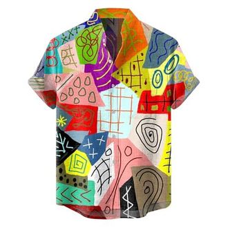 Generic Hauts d&eacute;t&eacute; pour hommes, chemises boutonn&eacute;es 3D imprim&eacute;es &agrave; bouton-pression, chemises multicolores &agrave; motifs assortis, col patchwork, chemise &agrave; manches 