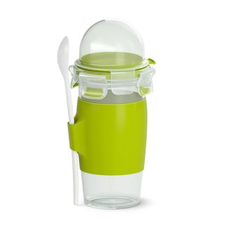 T-fal EMSA Clip & Go Yoghurtbecher, 0,45 L, rund, inklusive L&ouml;ffel und Topping-Fach, 100 Prozent dicht, mit Frischedichtung, Transparent, Hellgr&uuml;n, Made in 