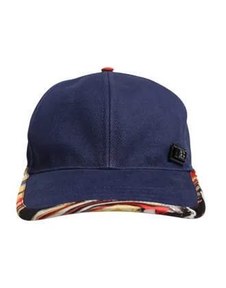 Dolce & Gabbana Mens Blue Cotton 6 Panels Baseball Cap Polyester Calf Leather Accessory