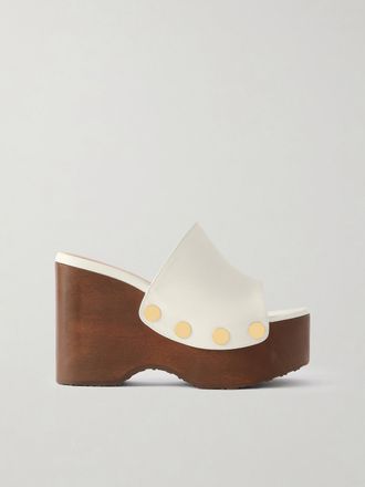 Gianvito Rossi Mules Plates-formes Compens&eacute;es En Cuir &Agrave; Clous 60 - Blanc