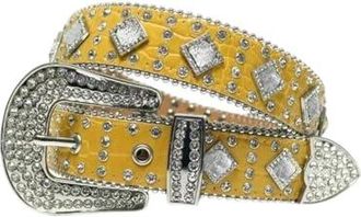 Generic Ceinture western en strass cloutée pour femme Style cowboy Punk Accessoire élégant, jaune, jusquà 3 mois