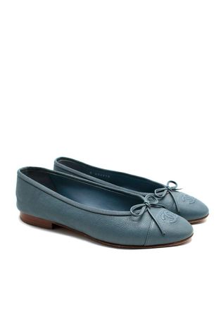 Chanel Pale Blue Caviar Leather Ballet Flats Size 35.5