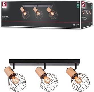 Paulmann 66768 Strahler Lanke 3-flammig max. 3x20 Watt Deckenleuchte Schwarz/Holz Spot Metall E14