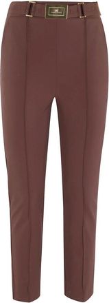 Elisabetta Franchi Femme, Pantalons, Brun, Taille: 36 FR Pantalon Technique Bi-&Eacute;lastique avec Ceinture