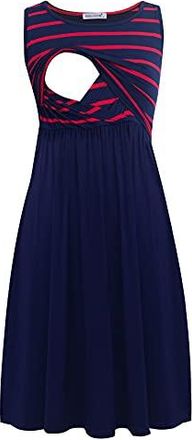 Smallshow Robe dallaitement de Maternité sans Manches en Patchwork pour Femmes avec Poches Navy Wine Stripe-Navy XX-Large