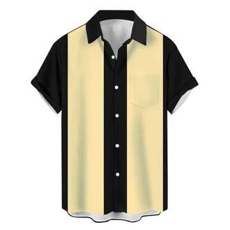 Generic DENGJIAMY Chemise hawa&iuml;enne &agrave; manches courtes pour homme, t-shirt ray&eacute; vertical, v&ecirc;tements d&eacute;contract&eacute;s pour les vacances, chemise boutonn&eacute;e, grande t