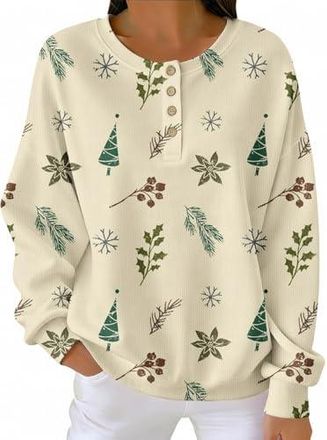 Generic Pull décontracté pour femme - Couleur unie - Boutons - Manches longues - Pull long et fin, Sweat-shirts graphiques blancs pour femmes, XXL