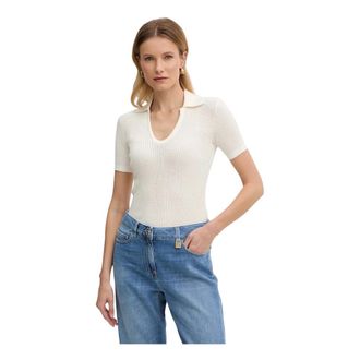 Elisabetta Franchi Strick-Poloshirt mit Print-Logo - - Tops - Damen - Beige - S