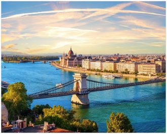 Wallario Poster - Metropole an der Donau in Premiumqualit&auml;t, Gr&ouml;&szlig;e: 40 x 50 cm