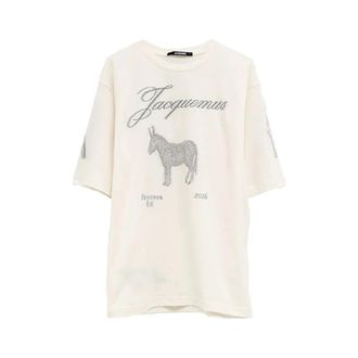 Jacquemus Homme, Tops, Beige, Taille: 2XL Graphic Jacquard Round Neck Short Sleeves