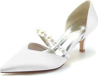 Minitoo Chaussures de mariage pour femme - Talon bas - Chaussures de soir&eacute;e formelles avec perles MY046, My046 Blanc Talon 6 cm, 39.5 EU