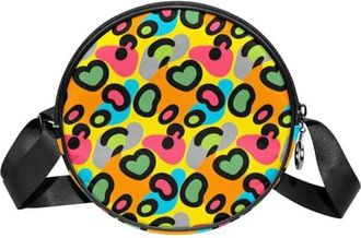 Generic Sac &agrave; bandouli&egrave;re rond pour femme, motif pois l&eacute;opard, petit sac &agrave; bandouli&egrave;re avec fermeture &eacute;clair, bretelles r&eacute;glables, sac &agrave; main rond d&eacute;contract&eacute;