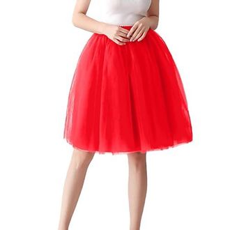 Generic Jupe en tulle pour femme - L&eacute;g&egrave;rement opaque - Avec taille haute &eacute;lastique - &Eacute;l&eacute;gante - Couleur unie - Jupe midi rockabilly - Jupe midi - Pour carnava