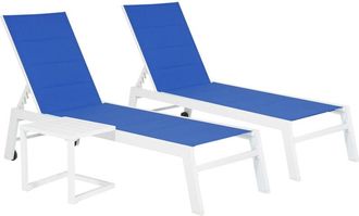 Happy Garden Set 2 bains de soleil et table dappoint BARBADOS en textil&egrave;ne bleu - aluminium blanc