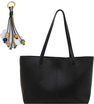 Generic Grand sac fourre-tout vintage pour femme, sac &agrave; bandouli&egrave;re en cuir v&eacute;g&eacute;talien, sac &agrave; main l&eacute;ger et d&eacute;contract&eacute; avec pendentif chic pour l&eacute;cole, le tr