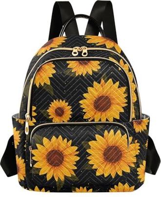 Mnsruu Mini sac à dos pour femme Motif tournesol Noir Petit sac à dos tendance Sac à dos décontracté, Multicolore 15, M