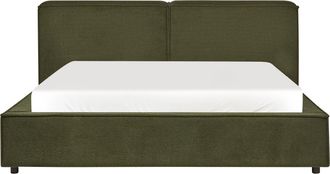 Beliani Polsterbett Boucl&eacute; gr&uuml;n mit Lattenrost 160 x 200 cm hohes Kopfteil Retro Linards