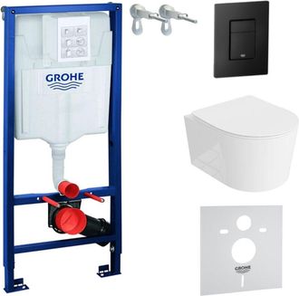 GROHE Wc Set mit Vorwandelement, Wand-WC und Sp&uuml;lknopf - Grohe