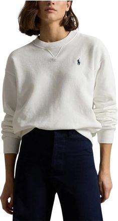 Polo Ralph Lauren Femme, Sweatshirts et sweats &agrave; capuche, Blanc, Taille: 38 FR Pull ras du cou en molleton l&eacute;ger