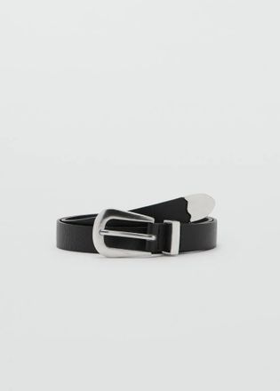 Mango Ceinture en cuir d&eacute;tail m&eacute;tallique noir - Femme - XL - MANGO