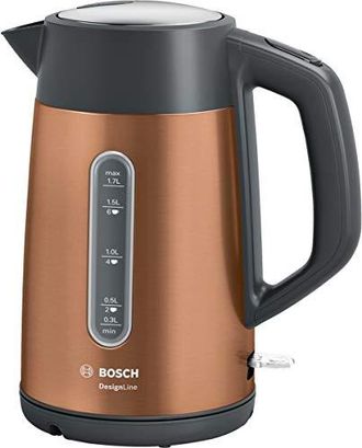 Bosch kabelloser Wasserkocher DesignLine TWK4P439, Ausgießen ohne Spritzer, Tassenanzeige, Wasserstandsanzeige beidseitig, Überhitzungsschutz, 1,7 L, 2400 W