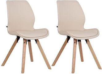 Clp Lot De 2 Chaises De Salle A Manger Luna I Chaise De Visiteur avec Assise Rembourr&eacute; I Pieds Bois I Dossier, Couleur:cr&egrave;me, Mat&eacute;riel:Similicuir