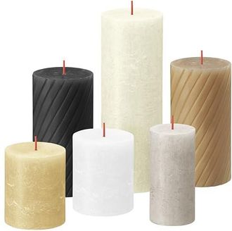 Bolsius Bolsius Rustik Stumpenkerzen - Geschenk Set 6 Stück - Pillow Talk - Dekorative Haushaltkerzen - Länge Brenndauer - Unparfümierte - Natürliches Pflanze