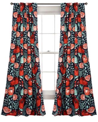 Lush Décor Poppy Gartenvorhänge, lichtfilternd, Fenster-Set für Wohnzimmer, Esszimmer, Schlafzimmer, 213,4 cm L, 1 Paar, Marineblau