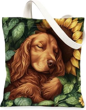 Generic Sac fourre-tout en toile pour faire du shopping - Motif chien Setter irlandais - 33 x 38,1 cm - R&eacute;utilisable - Motif imprim&eacute; de feuille de tournesol -