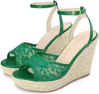 Allegra K Sandales &agrave; talons compens&eacute;s en dentelle avec sangle de cheville pour femme, Vert, 37.5 EU