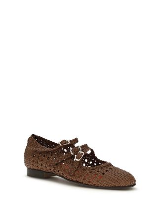 Carel Womens Woven Leathe Mary Jane Ballerinas Cognac Flat Shoes