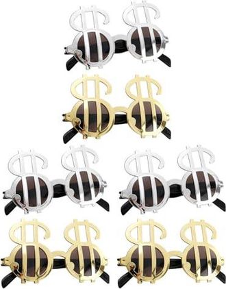 BESPORTBLE Lot de 6 Lunettes de F&ecirc;te en Plastique Symboles 3 Dor&eacute;es 3 Argent&eacute;es Taille Unique Adulte Accessoires Originaux pour Photomaton Cosplay et Carnaval Lu