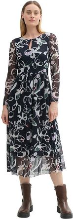 Tom Tailor Damen Midi Mesh-Kleid mit transparenten &Auml;rmeln, 36554 - Painterly Floral Design, 42
