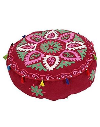 Rajrang Rajrang Ameublement brodé Repose-Pied selles Maroon ottomane Pouf