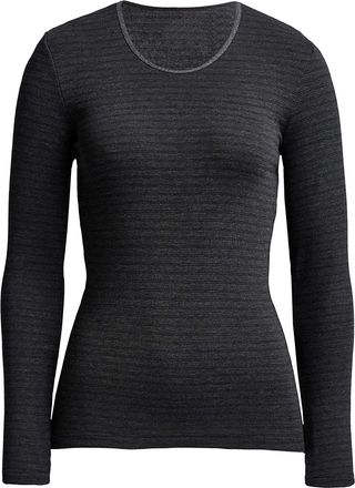 CON-TA Conta Thermo Langarm Shirt, w&auml;rmendes Thermoshirt aus nat&uuml;rlicher Baumwolle, bequemes Basic-Oberteil, Damenbekleidung, Schwarz Geringelt, Gr&ouml;&szlig;e: 46/XX